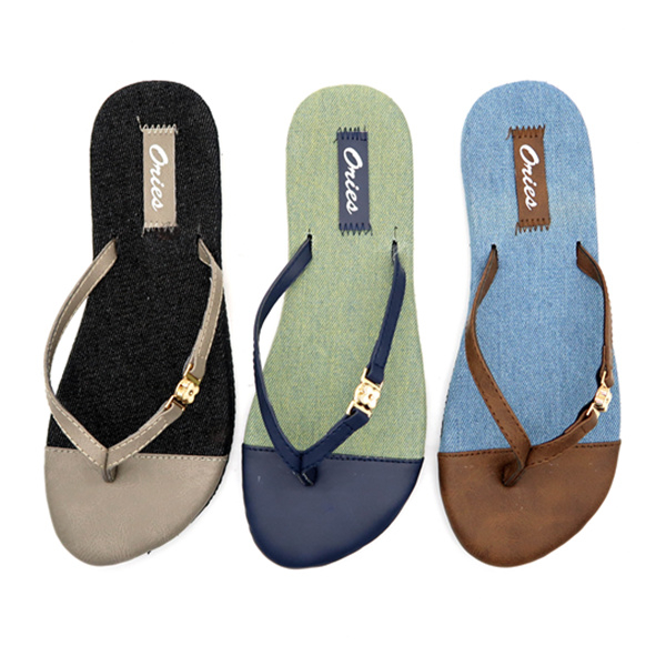 Fashion Chic Denim&PU Mixed Insole Non-slip Ladies Outdoor Beach Flip ...